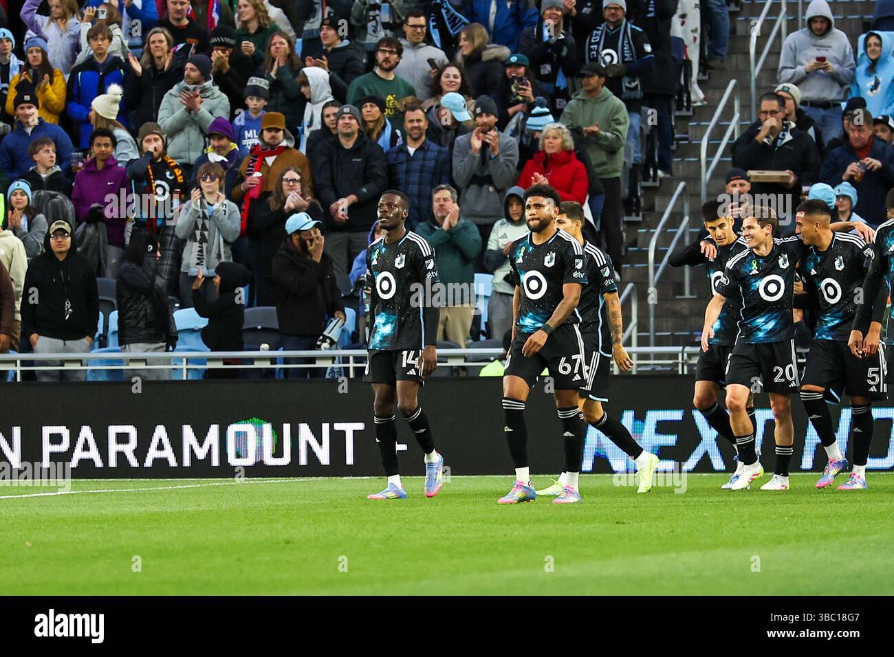 May 17th, 2025: Minnesota United forward Tani Oluwaseyi (14) celebrates ...