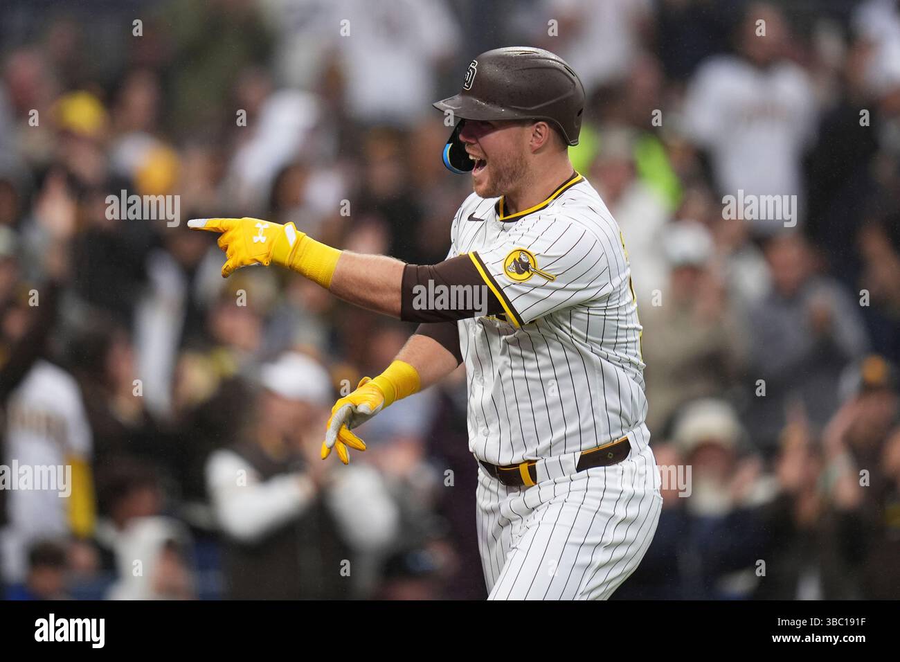 San Diego Padres' Gavin Sheets celebrates after hitting a home run ...