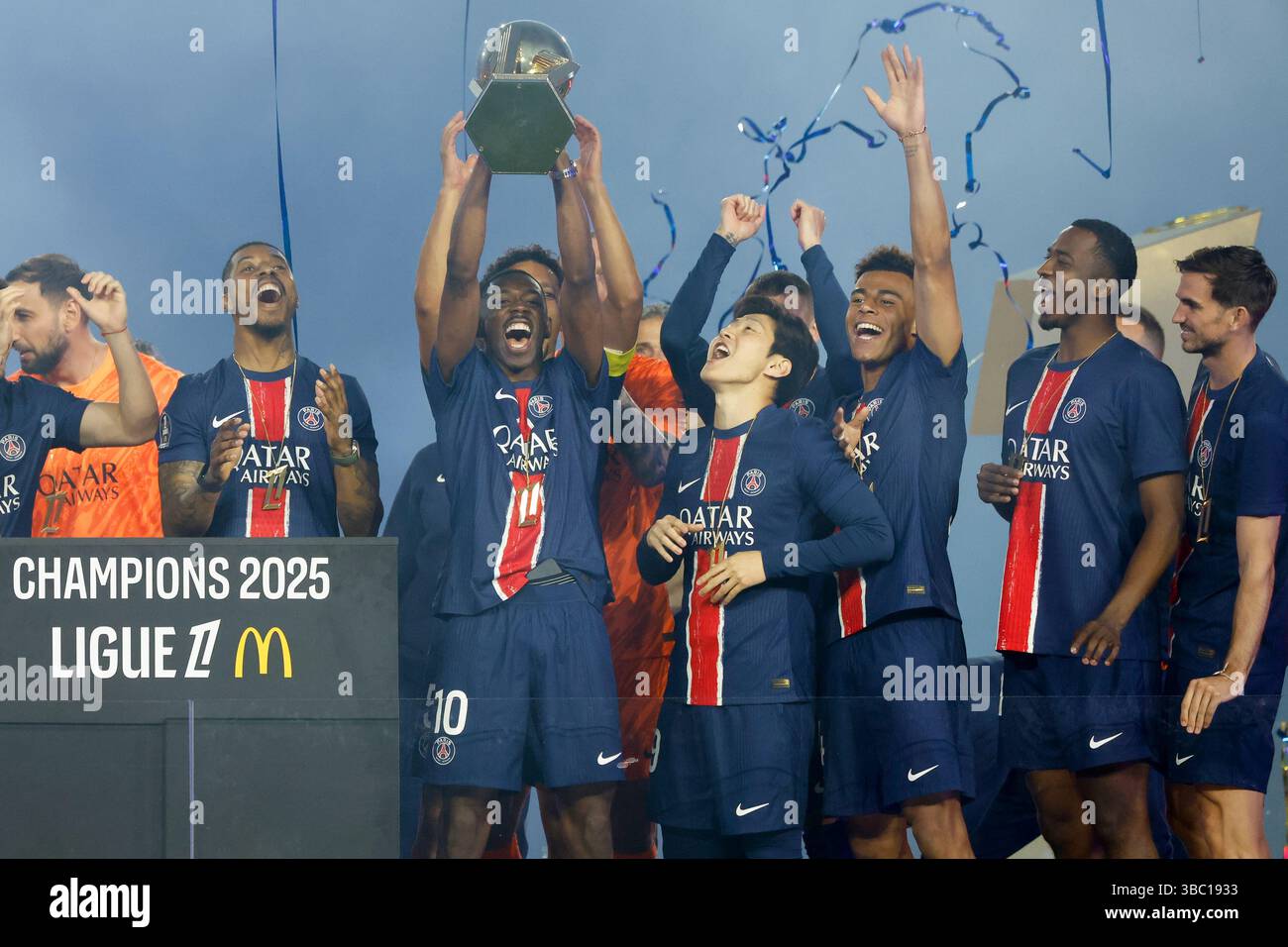 Paris, France. 18th May, 2025. Ousmane Dembele, Lee Kang-in, Desire ...