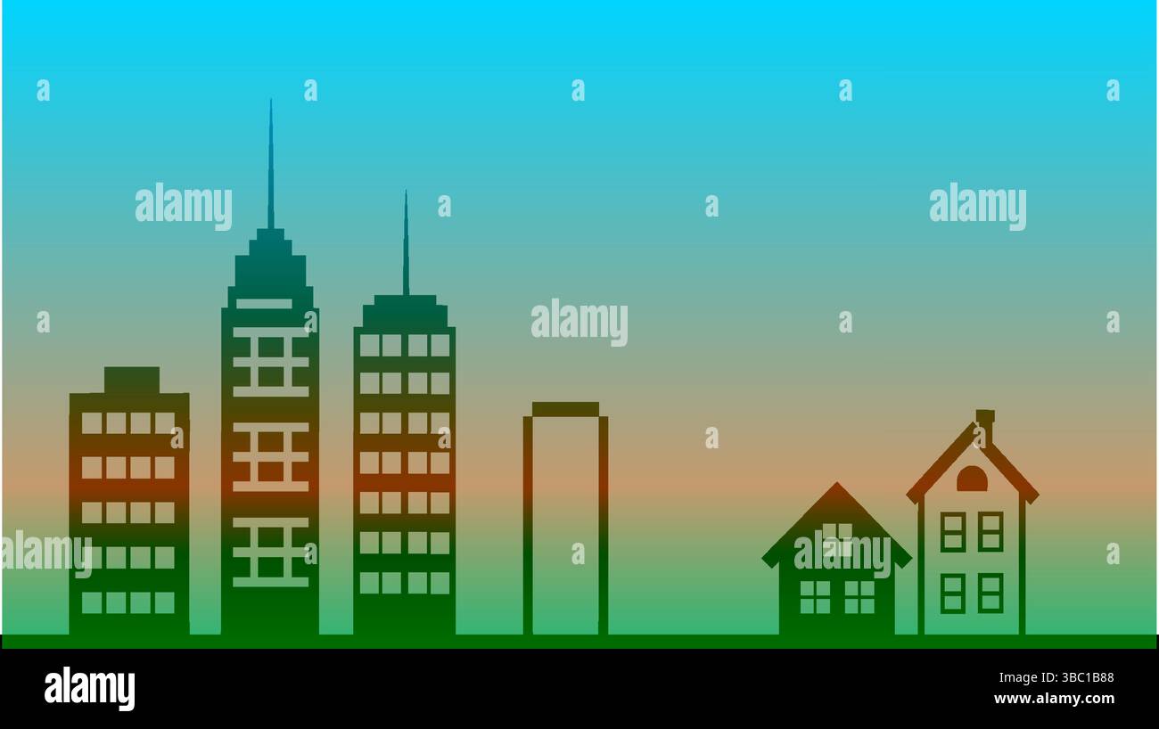 Abstract City and House Silhouettes on Gradient Sky Stock Vector Image ...