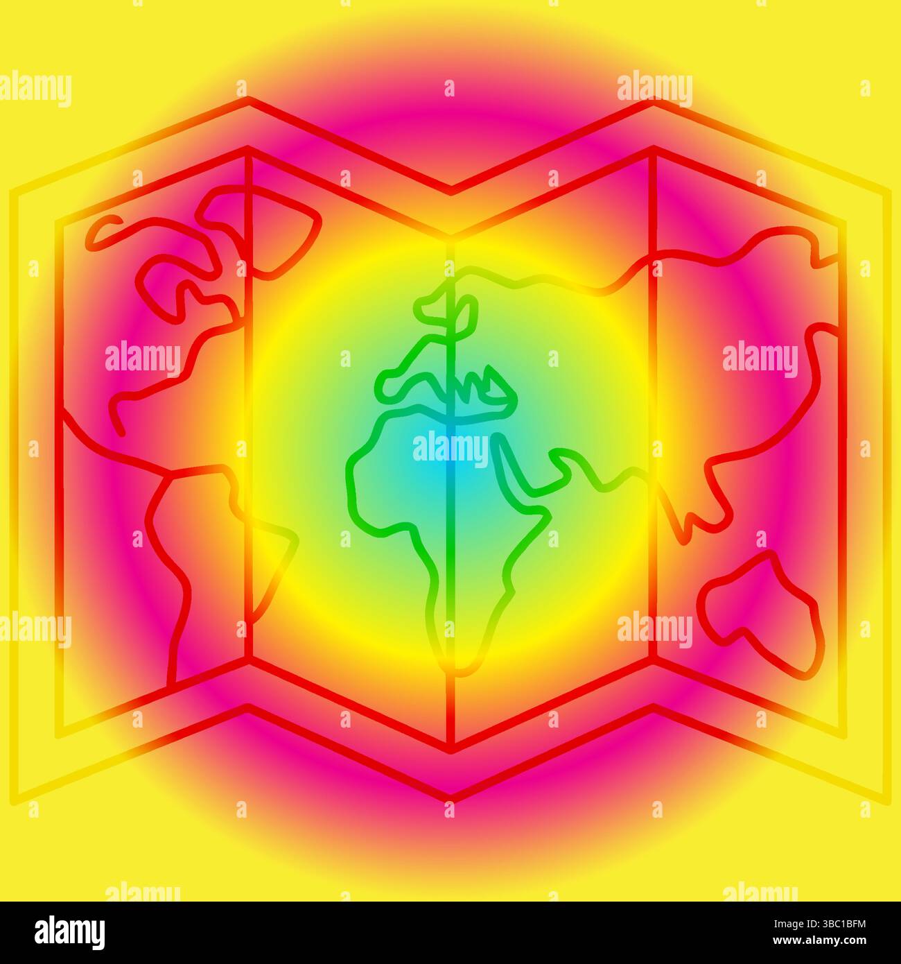 Colorful Map Icon – Neon Folded Map Design with Global Travel Theme ...