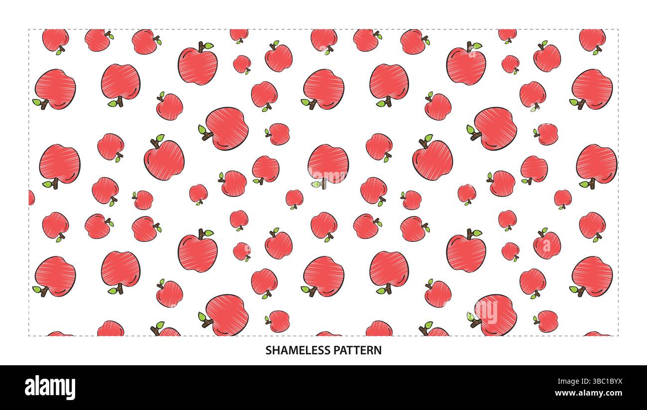 Cute Red Apple Fruit Doodle Seamless Pattern for Healthy Food Designs ...