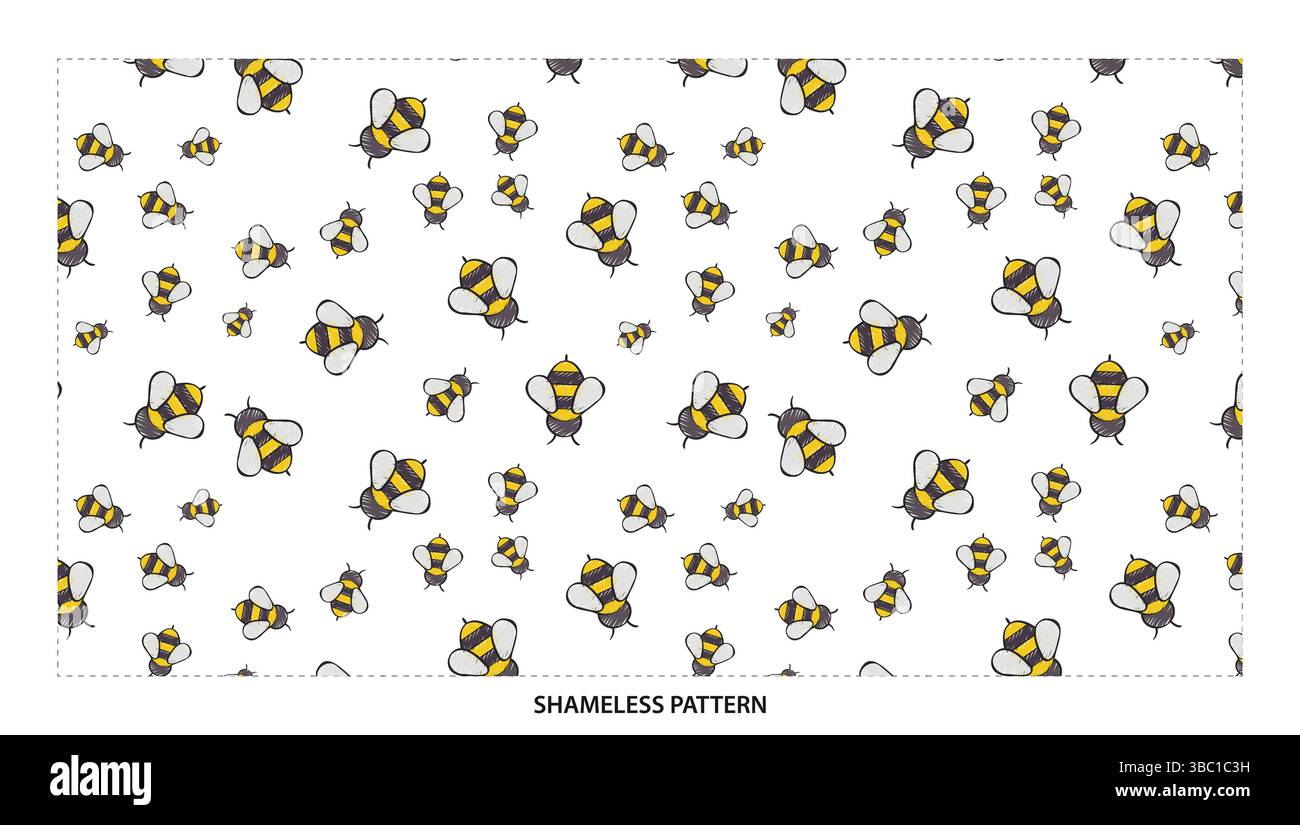 Cute Cartoon Bumble Bee Seamless Pattern for Honey and Spring Designs ...