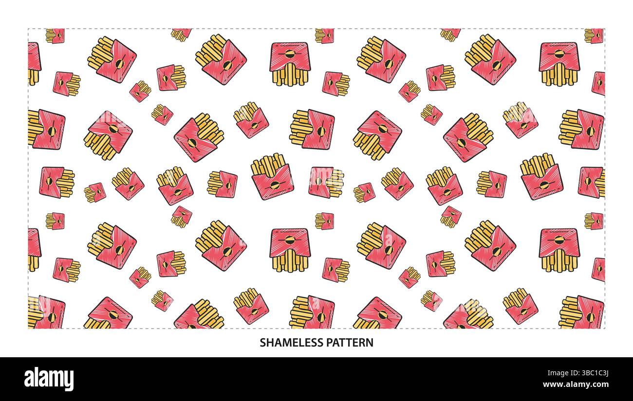 Cute Cartoon French Fries in Red Paper Seamless Pattern for Fast Food ...