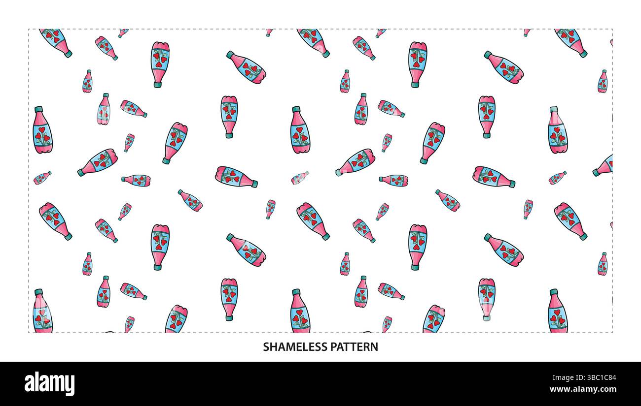 Cute Pink Soda Pop Bottle Seamless Pattern for Beverage and Party ...