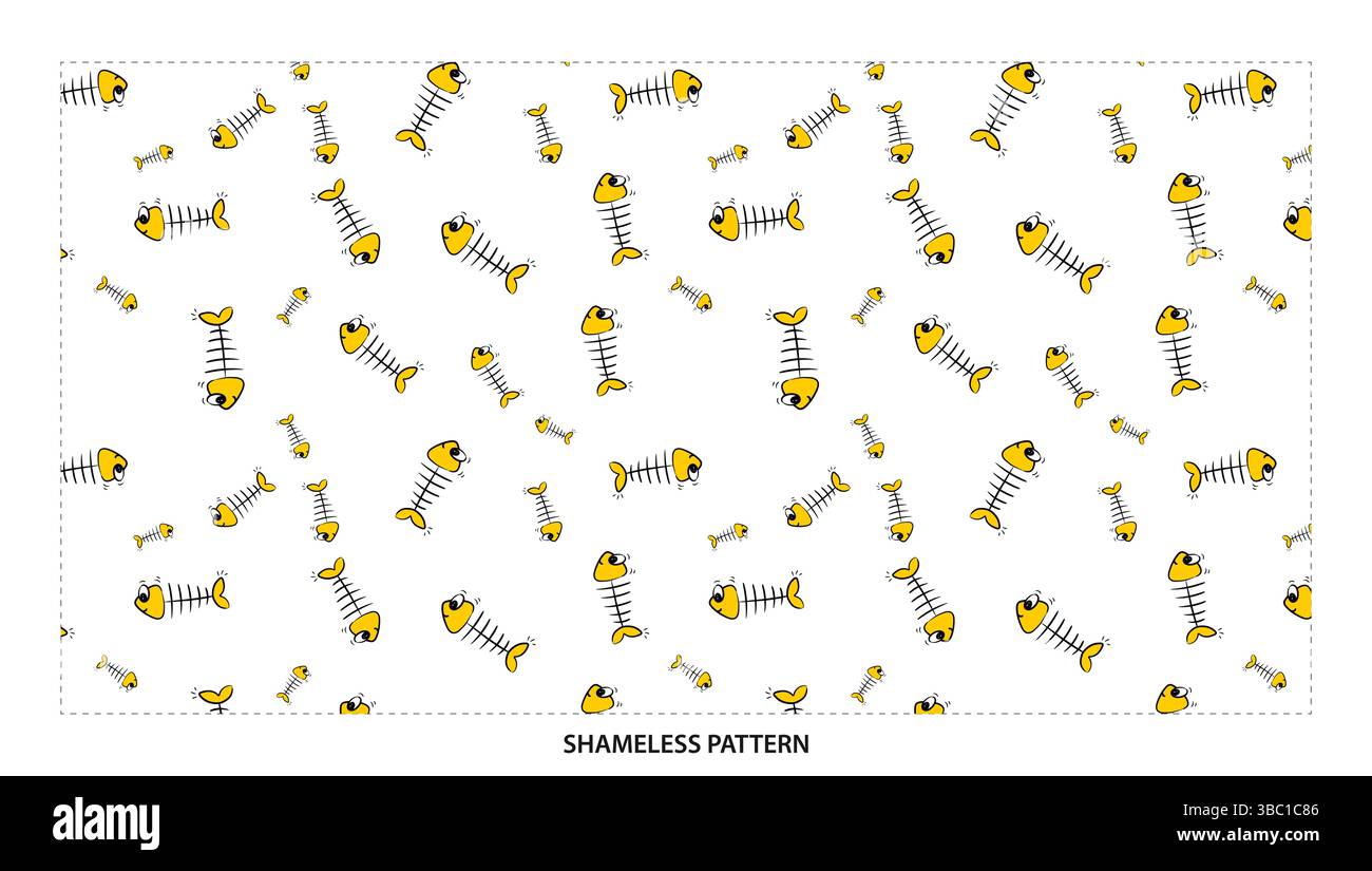 Funny Cartoon Fish Bone Skeleton Seamless Pattern for Seafood Themes ...