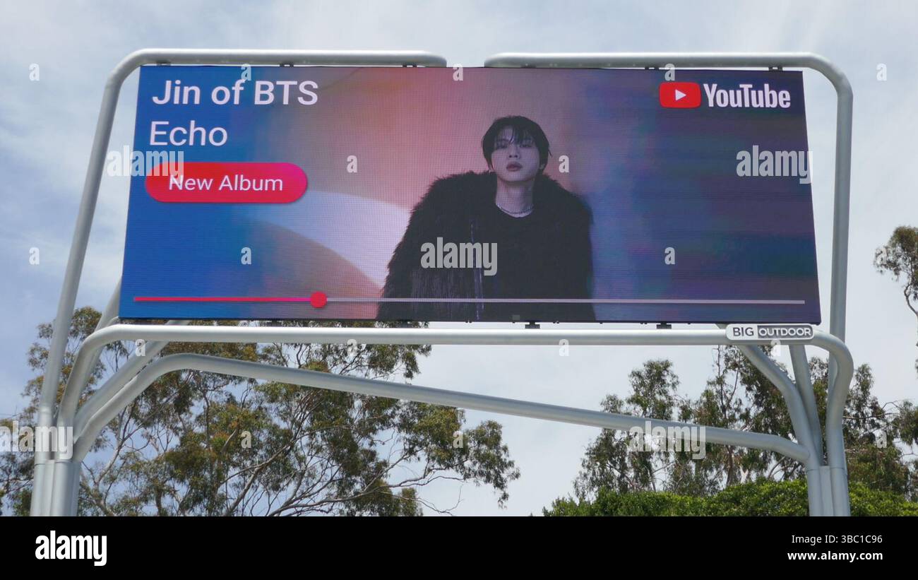 Los Angeles, California, USA 16th May 2025 Jin of BTS Echo New Album YouTube Billboard on Sunset ...