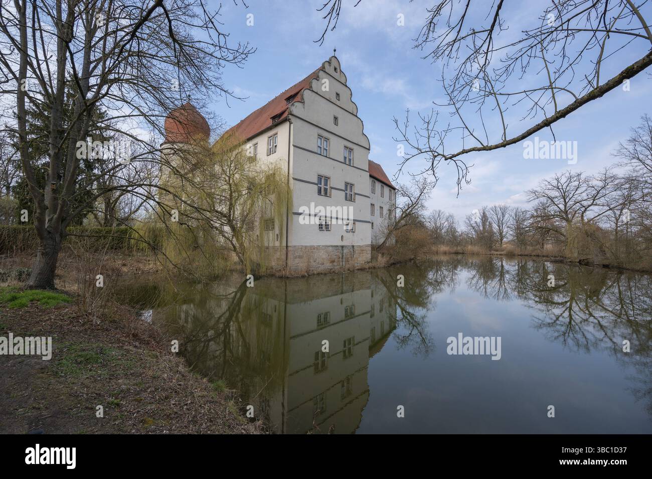 Moated castle, originally a manor house, converted into a Renaissance ...