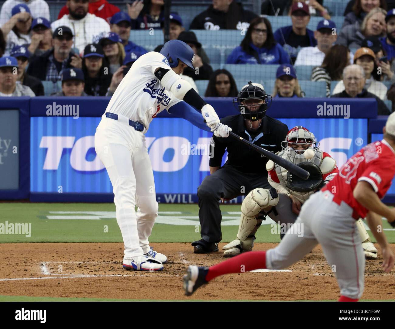 Los Angeles Dodgers designated hitter Shohei Ohtani flies out in the ...