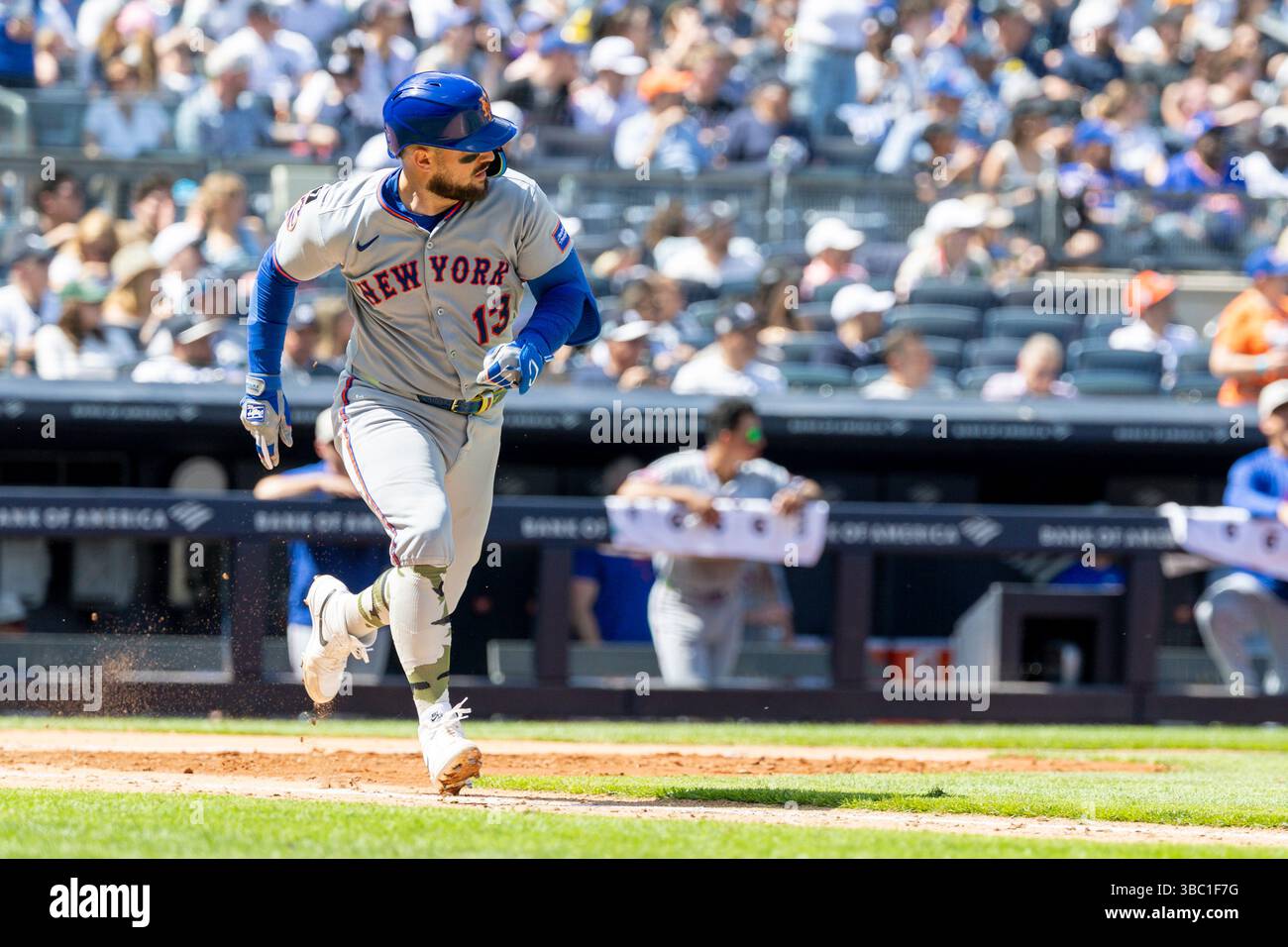 BRONX, NY - MAY 17: New York Mets catcher Luis Torrens (13) runs to ...
