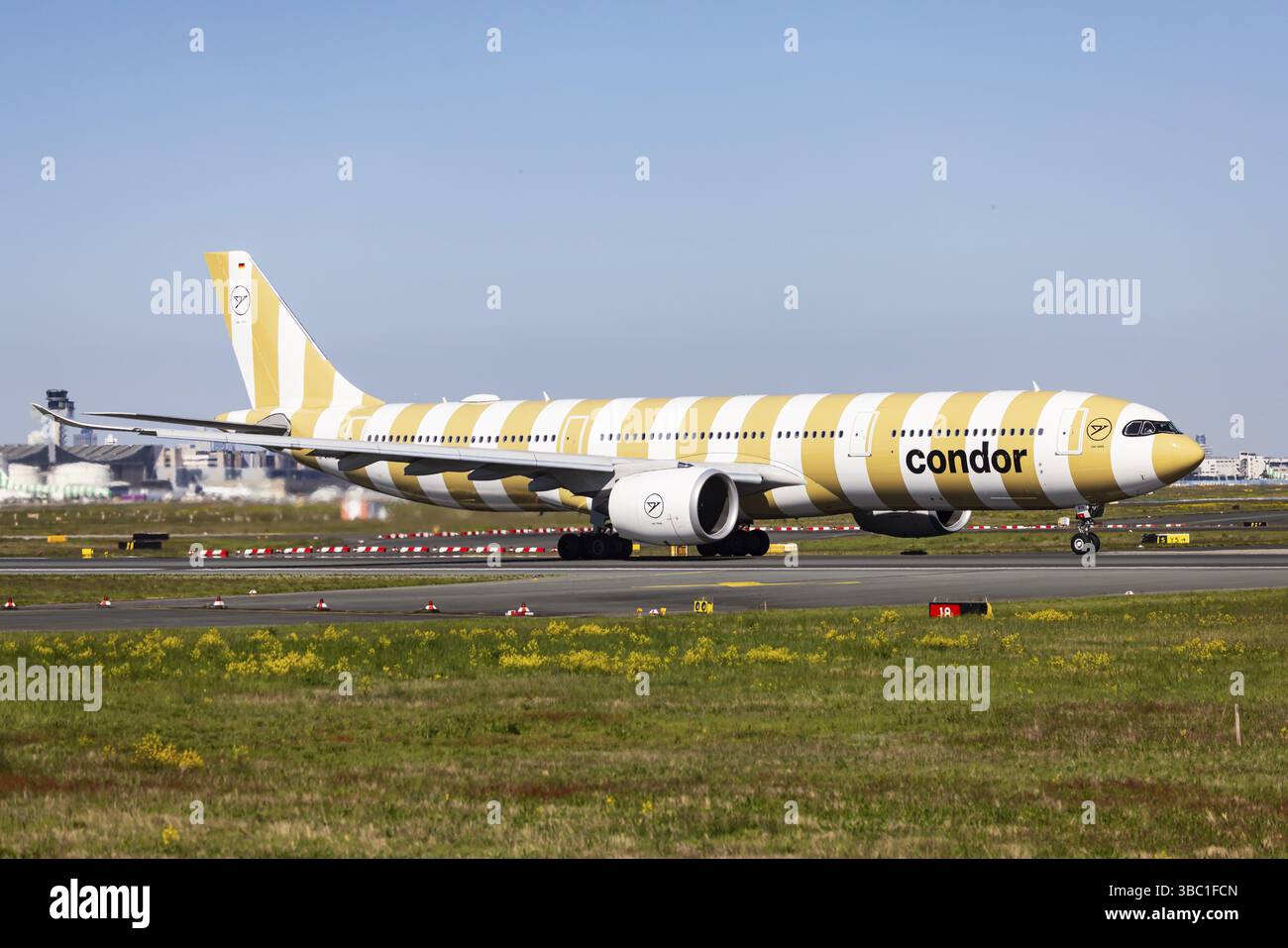 Fraport Airport in Frankfurt am Main. Aircraft in front of take-off ...