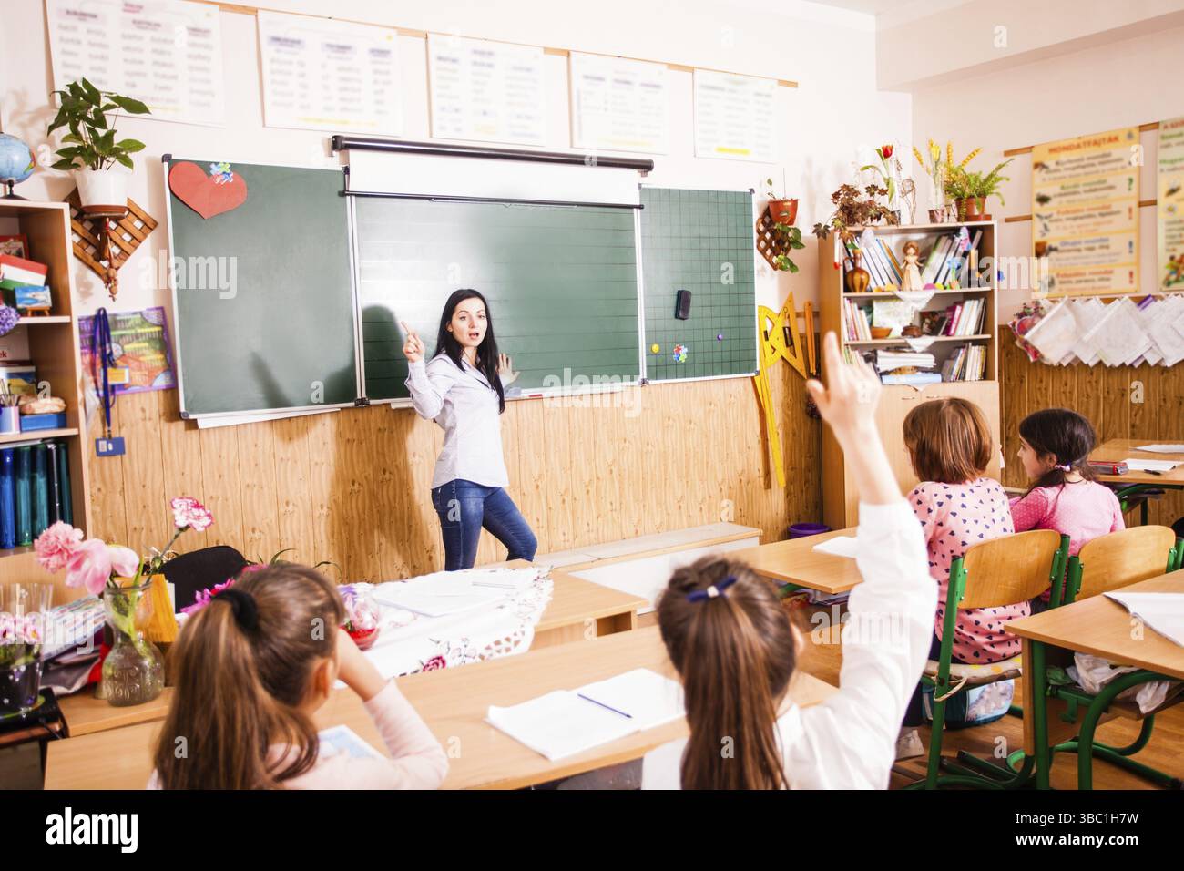 Schoolchildren in the classroom, pupils during the hungarian lesson are ...