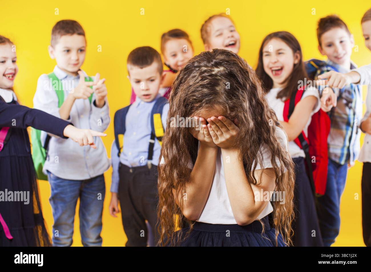 School girl being bullied by classmates. Schoolchild crying. School ...