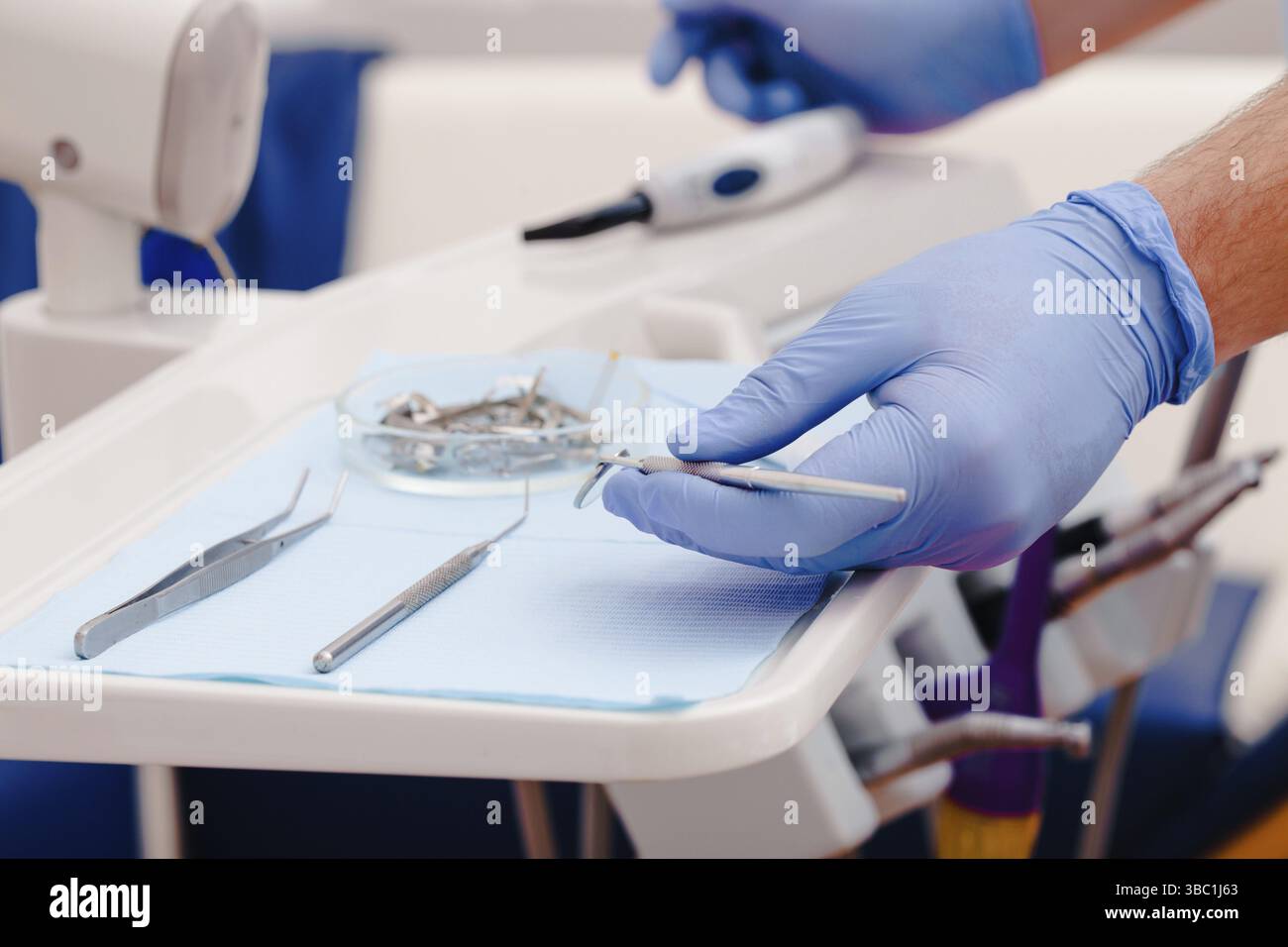 Dental instruments for test the oral cavity and doctor', s hand close ...
