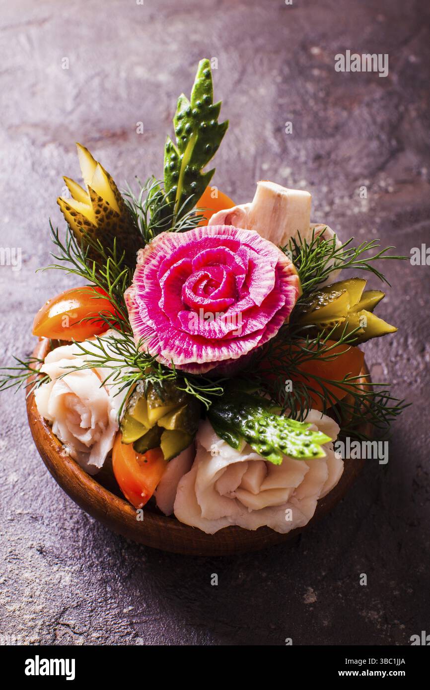 Carved vegetables appetizer, original creative food for alcohol ...