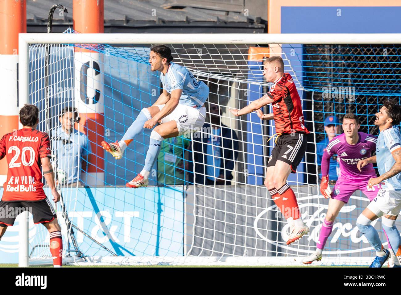 New York, USA. 17th May, 2025. Justin Haak (80) of NYCFC defends during ...