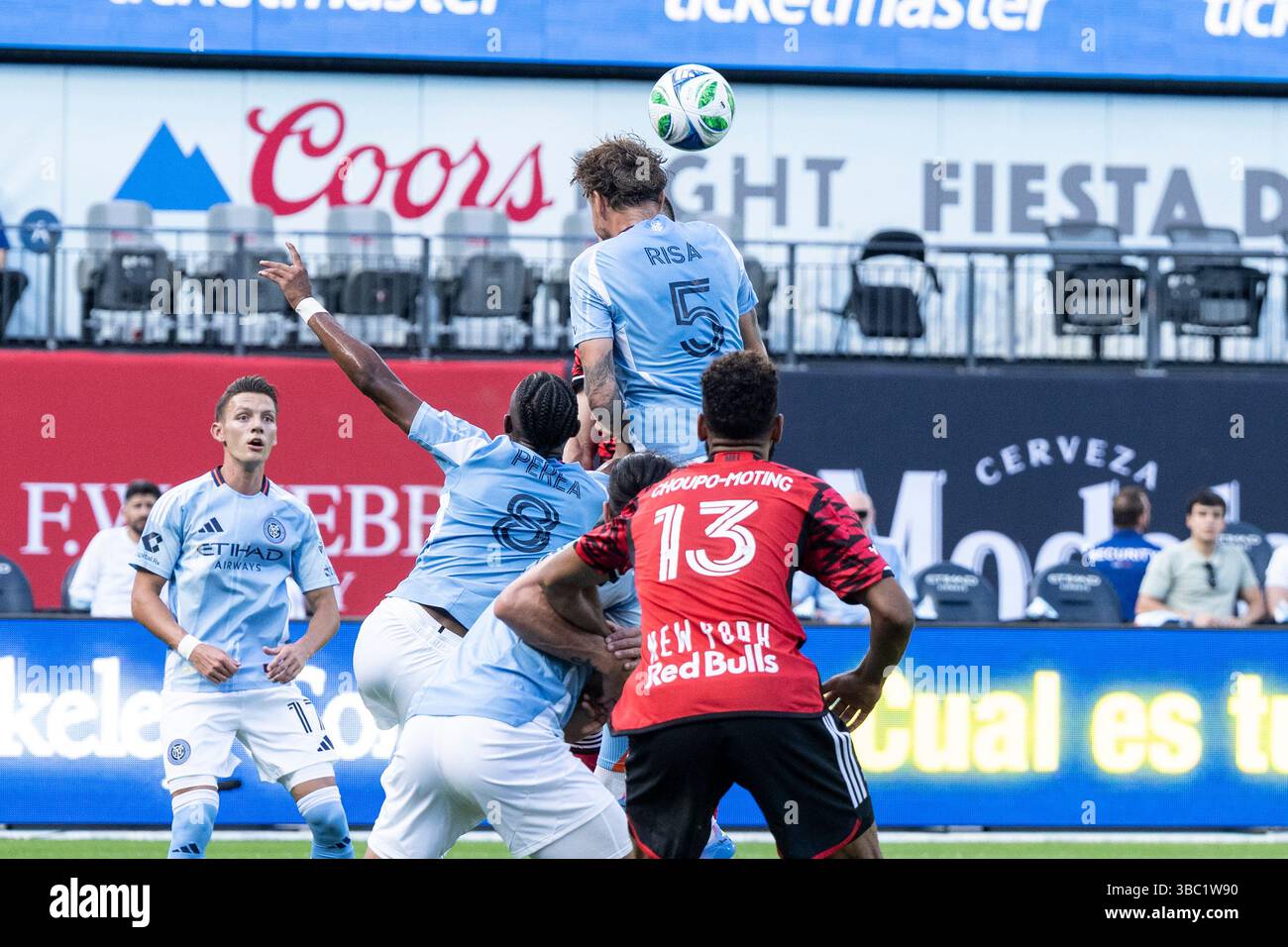 New York, USA. 17th May, 2025. Birk Risa (5) of NYCFC controls ball ...