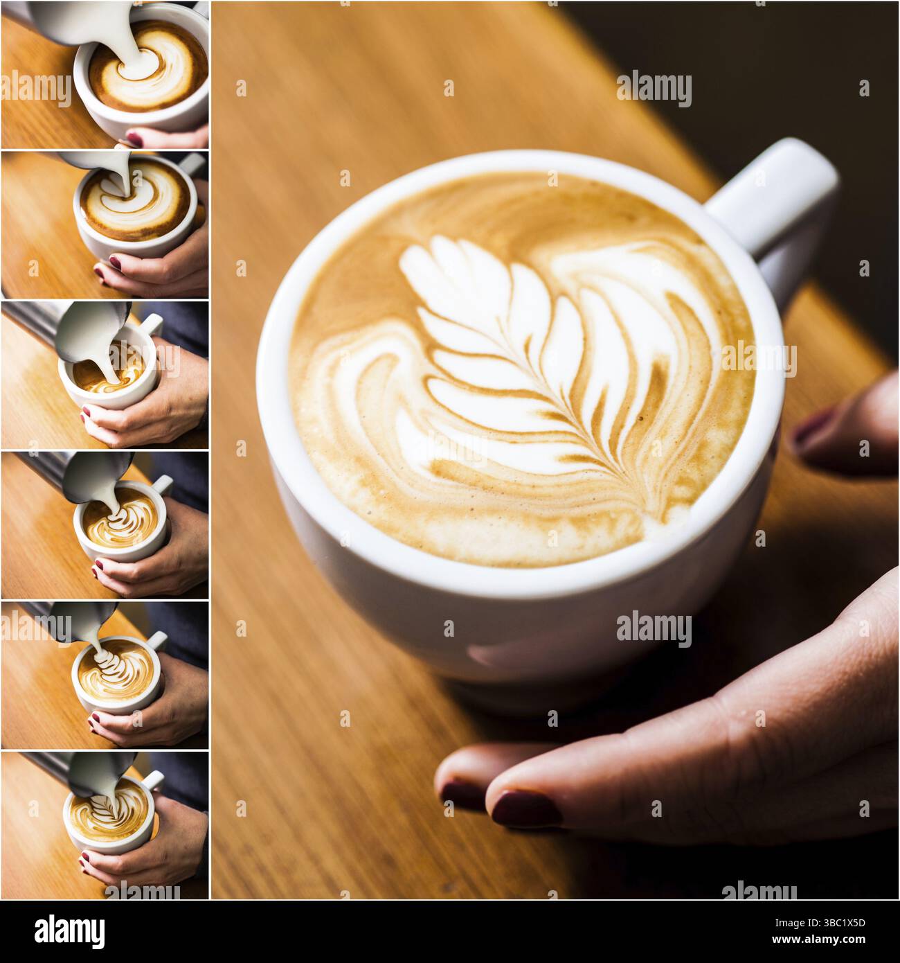 Barista drawing on latte pouring hi-res stock photography and images ...