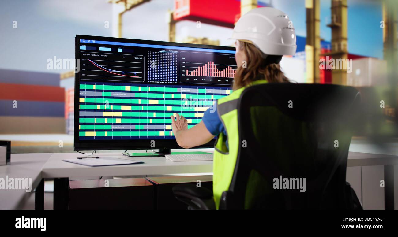 Female Engineer Using Scada System Control Panel At Export Port Stock ...