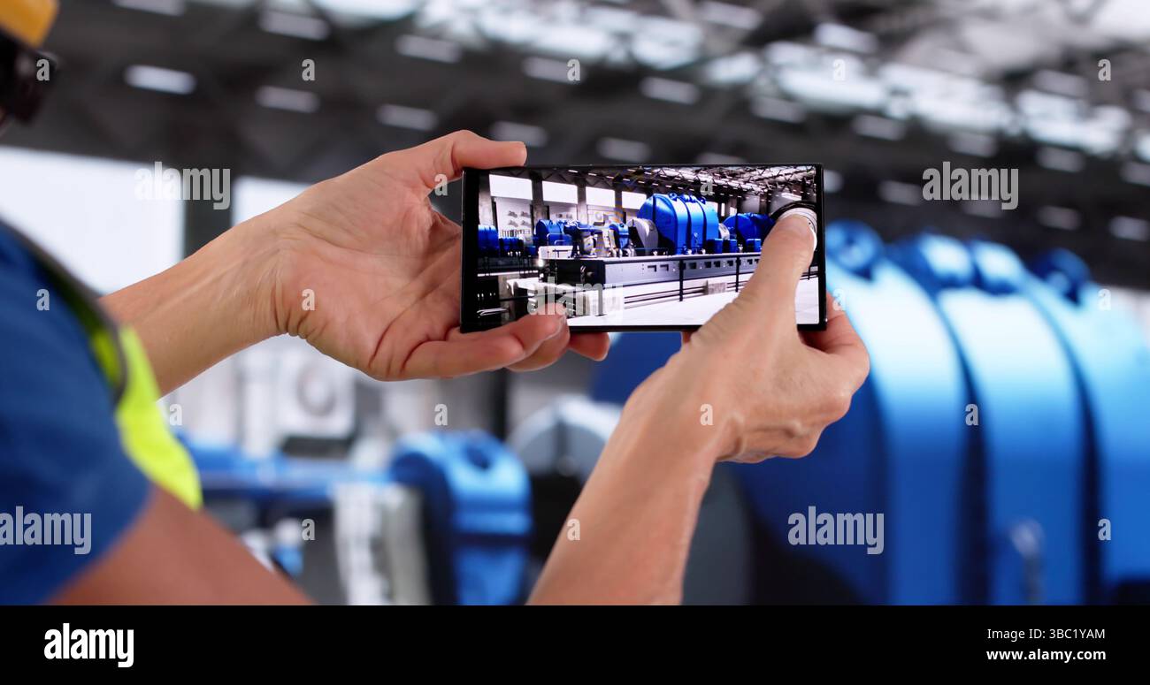 Female Civil Engineer Scanning Rocket Assembly With Augmented Reality ...