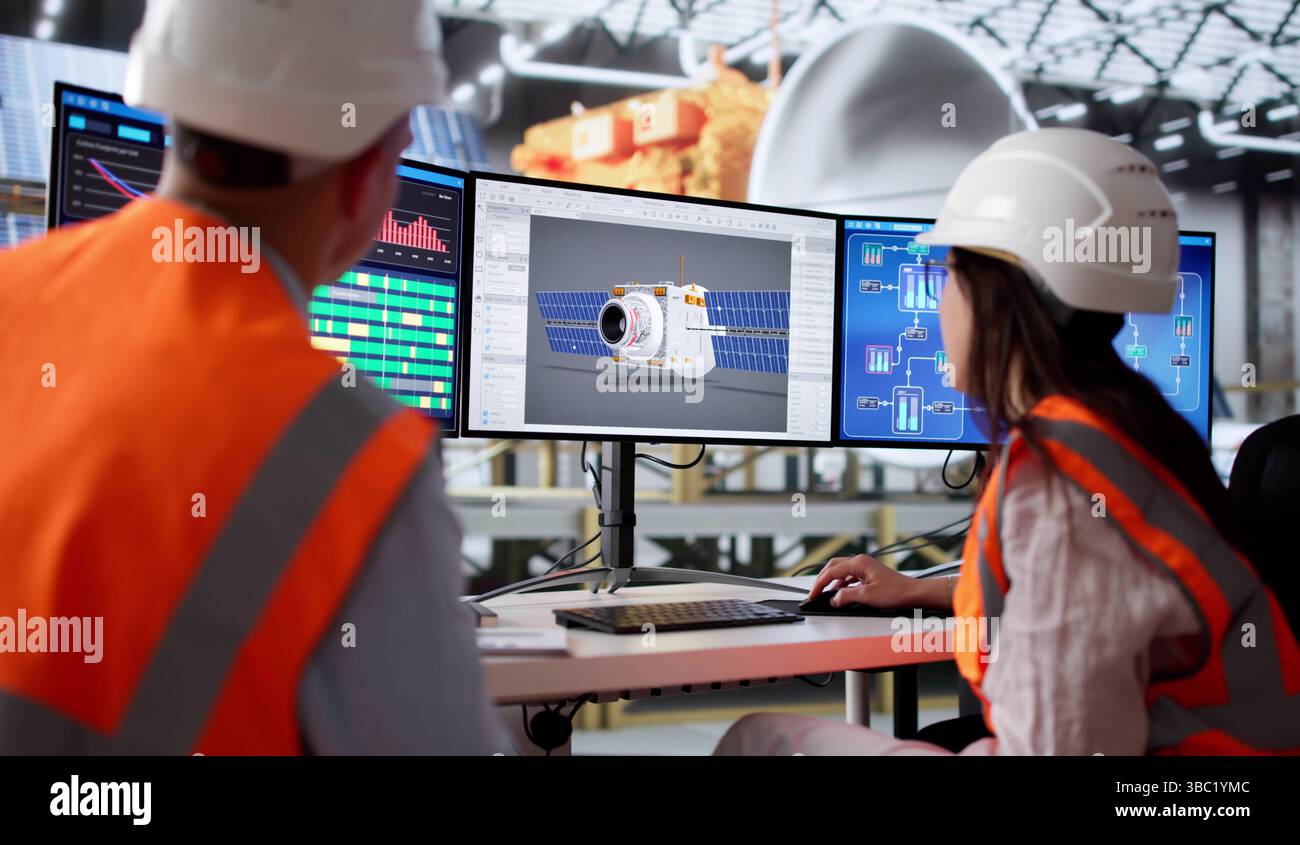 Engineer Supervising Construction Of Advanced Satellite In Aerospace ...