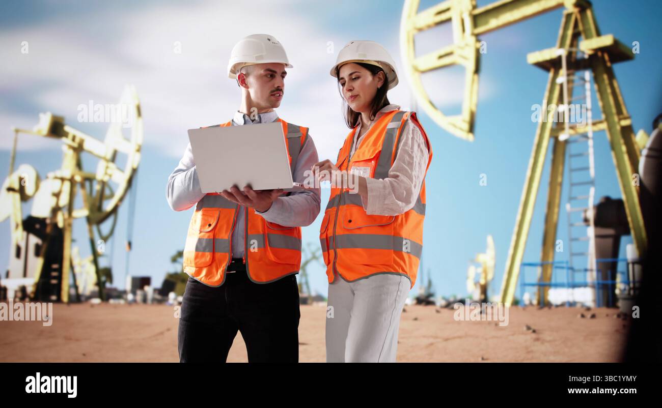 Field Engineer Inspects Drill Rig In Desert For Oil Industry Stock ...