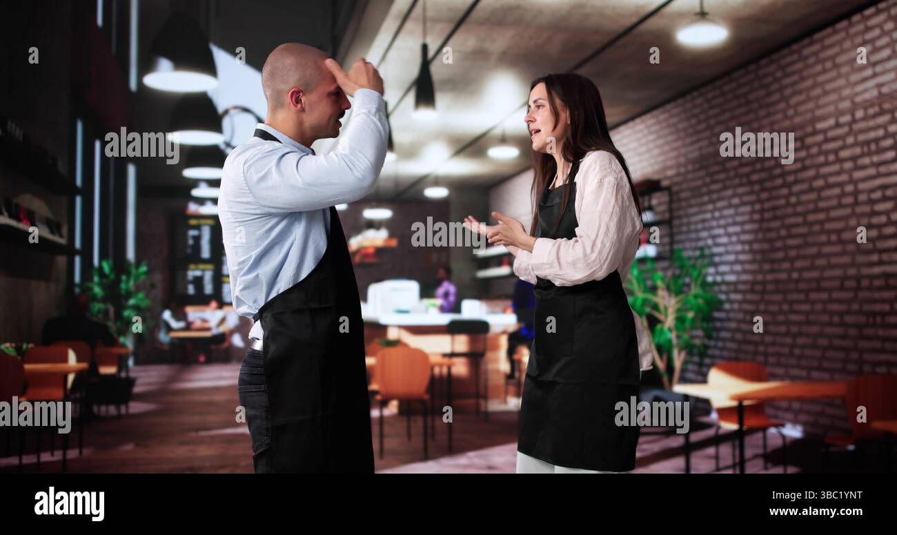 Conflict At The Cafe: Young Worker Stands Up To Bully Stock Photo - Alamy