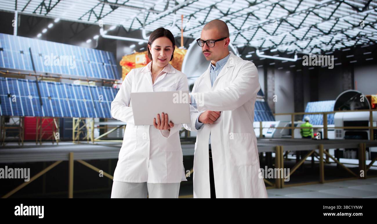 Innovative Aerospace Engineer And Scientist Studying Satellite ...