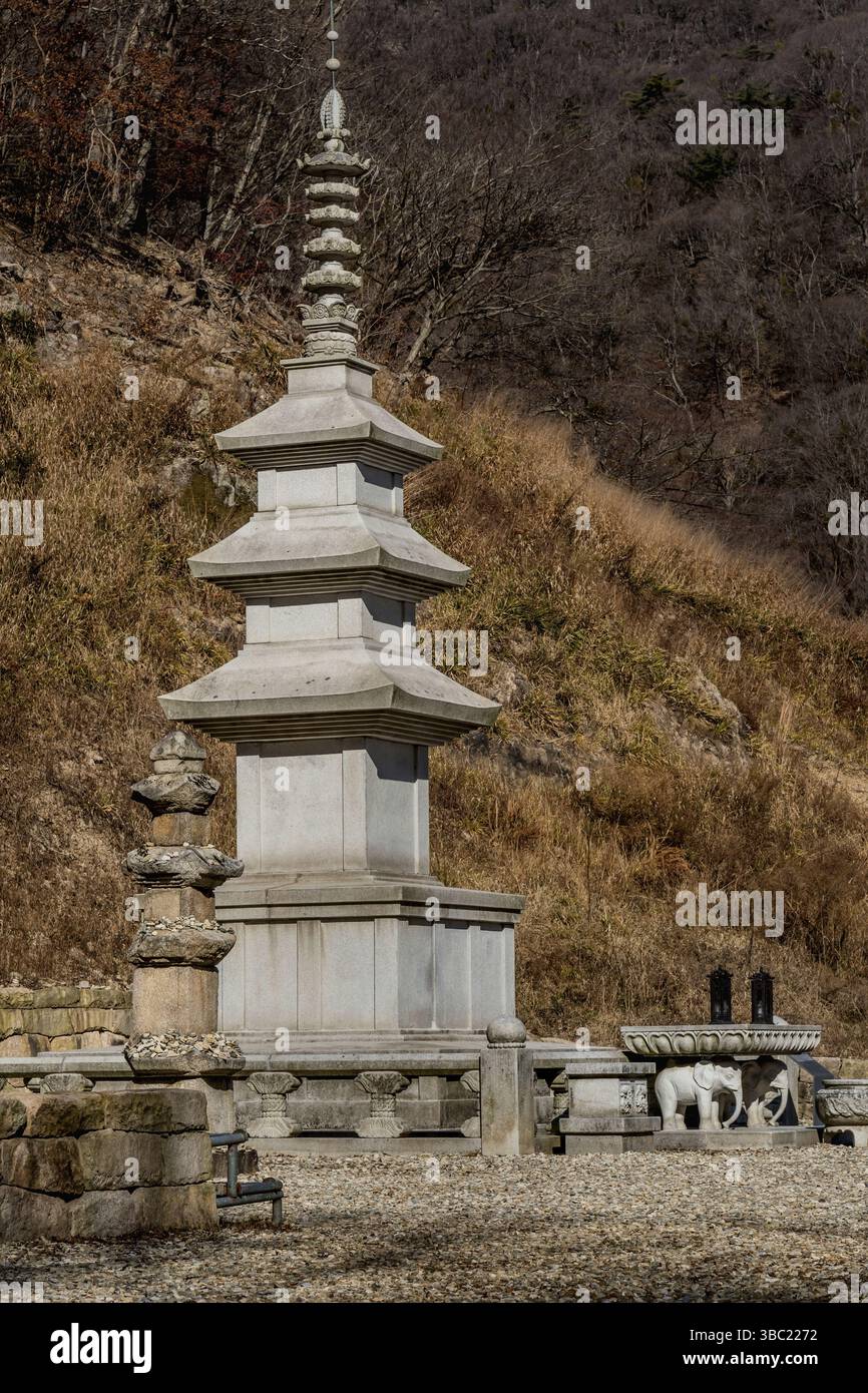 Jeongeup-si, South Korea. December 8, 2020: Stone carved Buddhist four ...