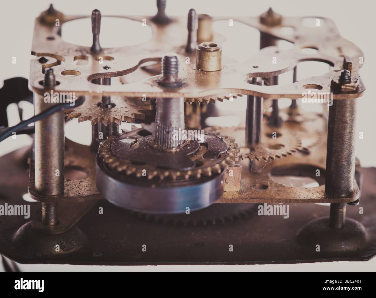 The internal design of the mechanical and rusty clock in a larger view ...