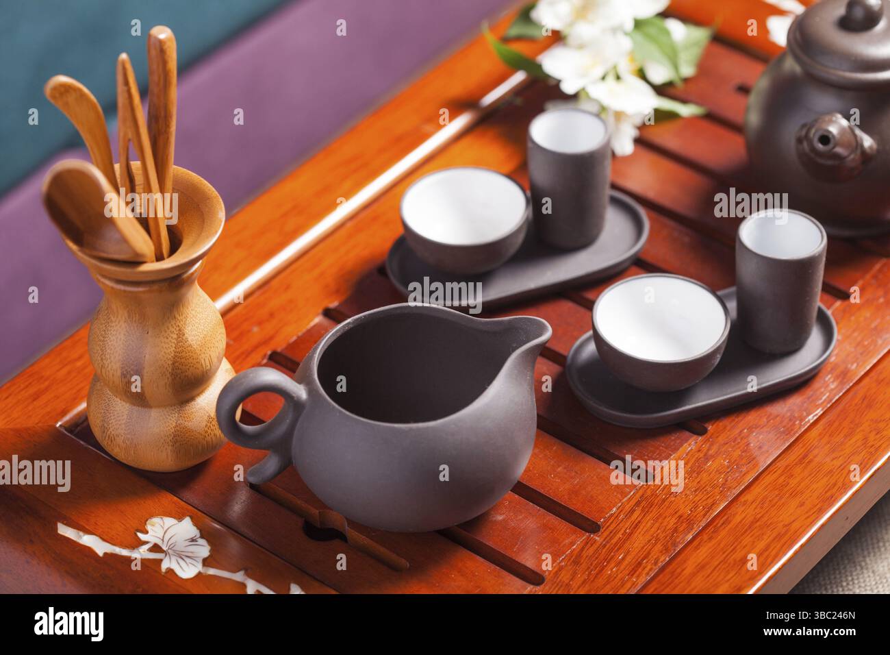 Chinese tea ceremony - close up traditional crockery Stock Photo - Alamy