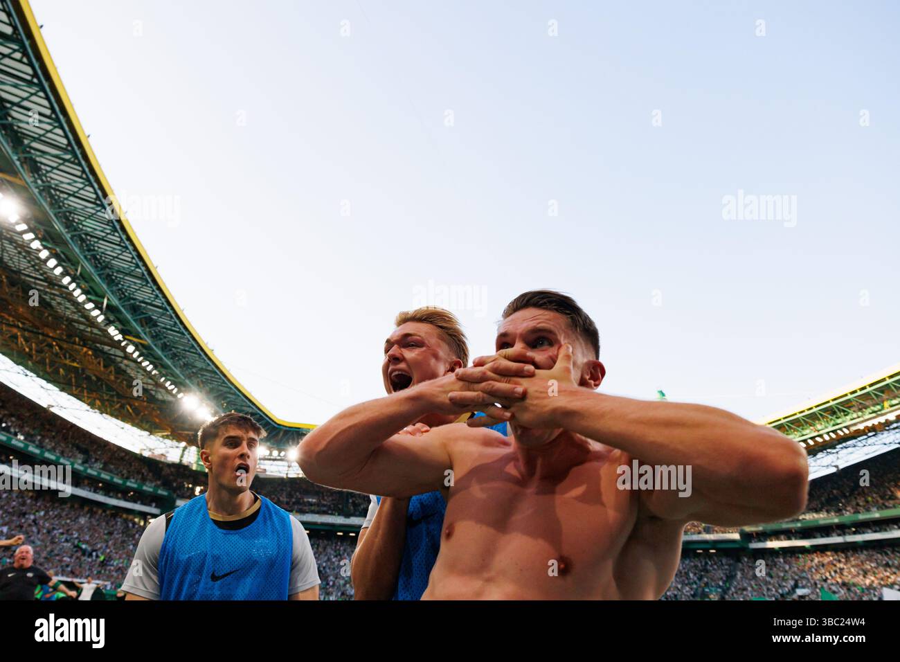 Conrad Harder and Viktor Gyokeres seen. celebrating after scoring goal ...