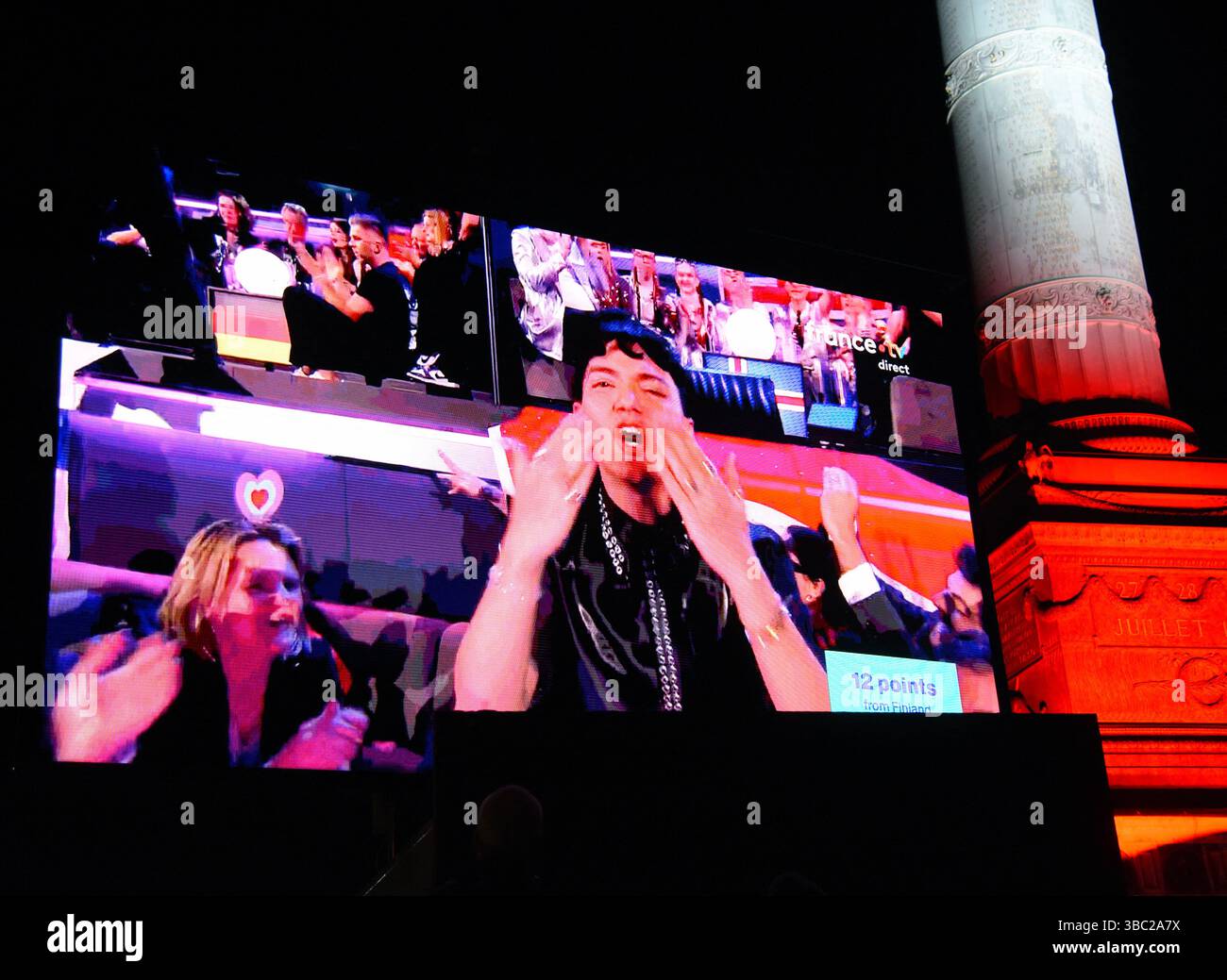 Paris, France. 17th May, 2025. Eurovision Party at Place de la Bastille ...