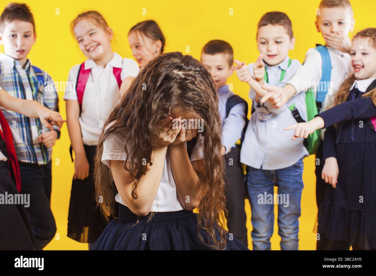 School girl being bullied by classmates. Schoolchild crying. School ...