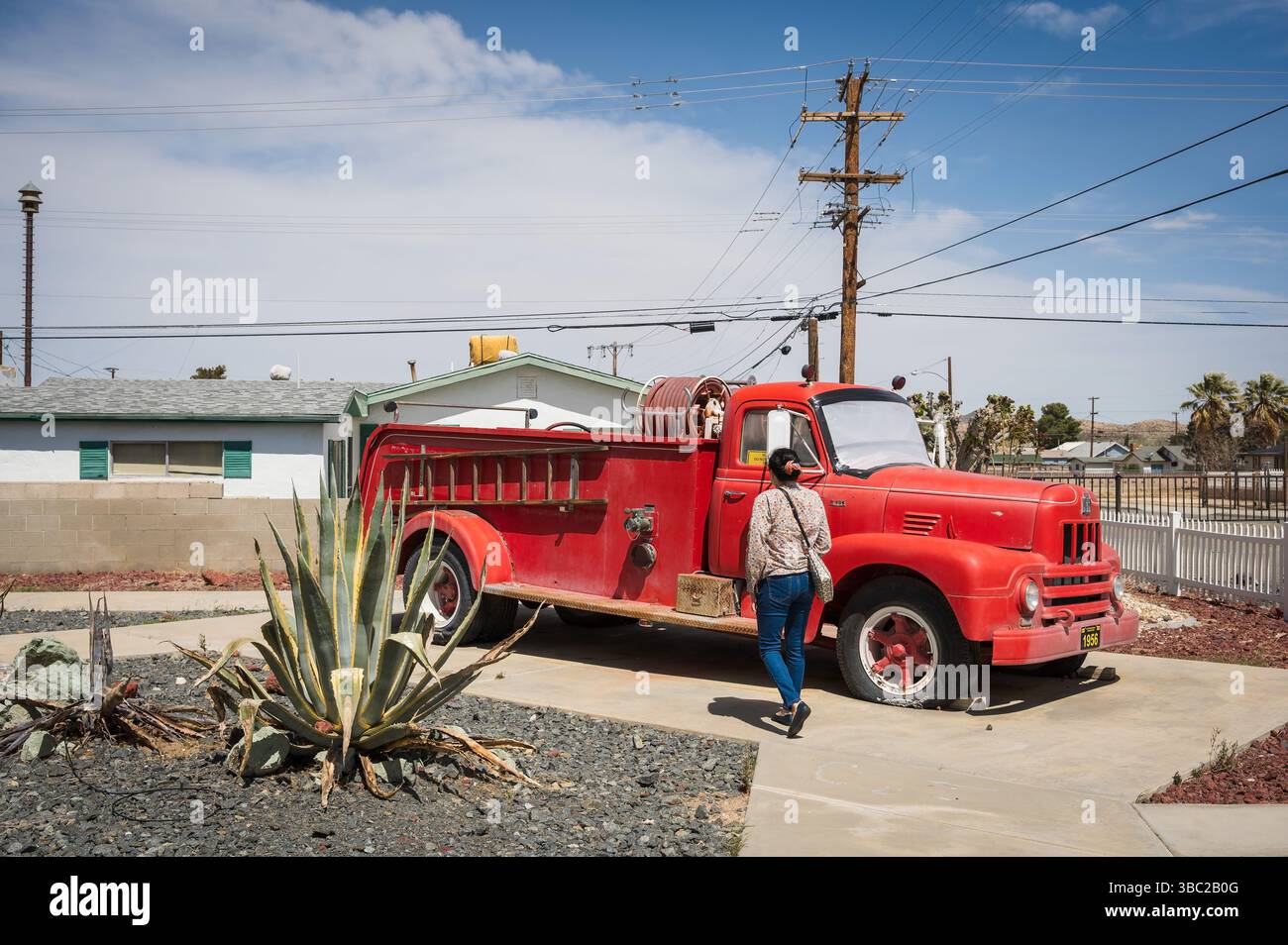 An antique fire truck on display at the Boron California mining museum ...