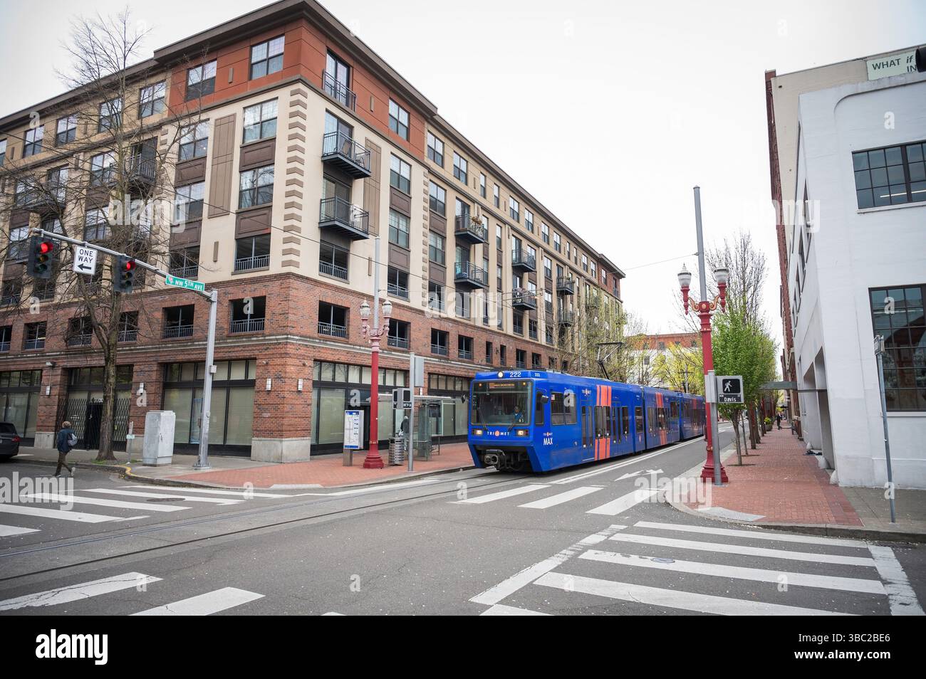A Portland transit train in downtown Portland. Portland Oregon, USA ...