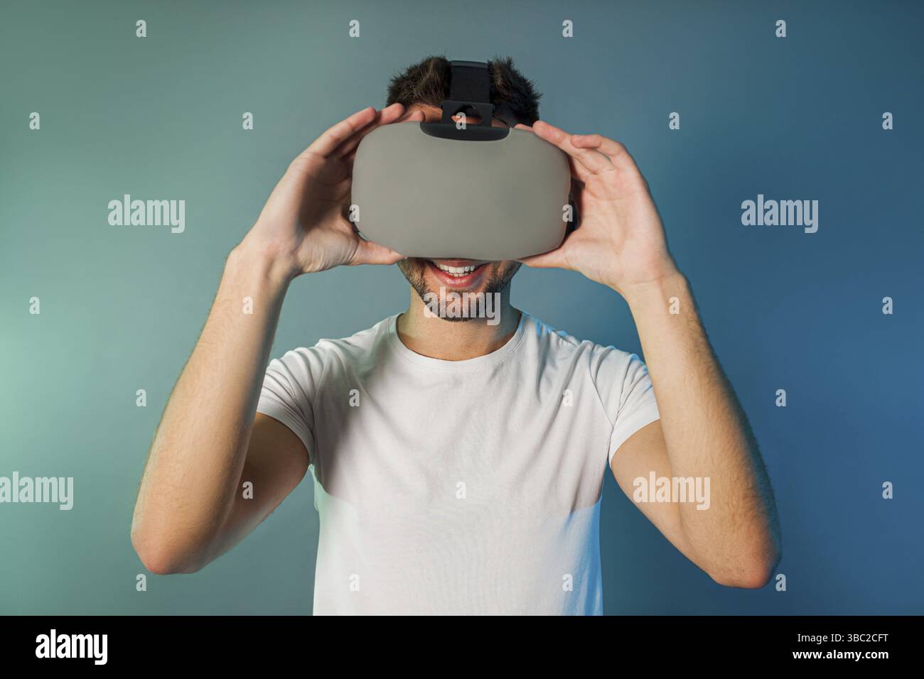 Man using a gaming gadget for virtual reality. Augmented reality in ...