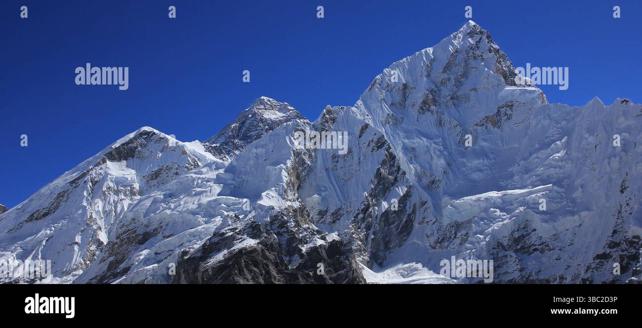 Panoramic image of Mount Everest and Nuptse on a clear day Stock Photo ...