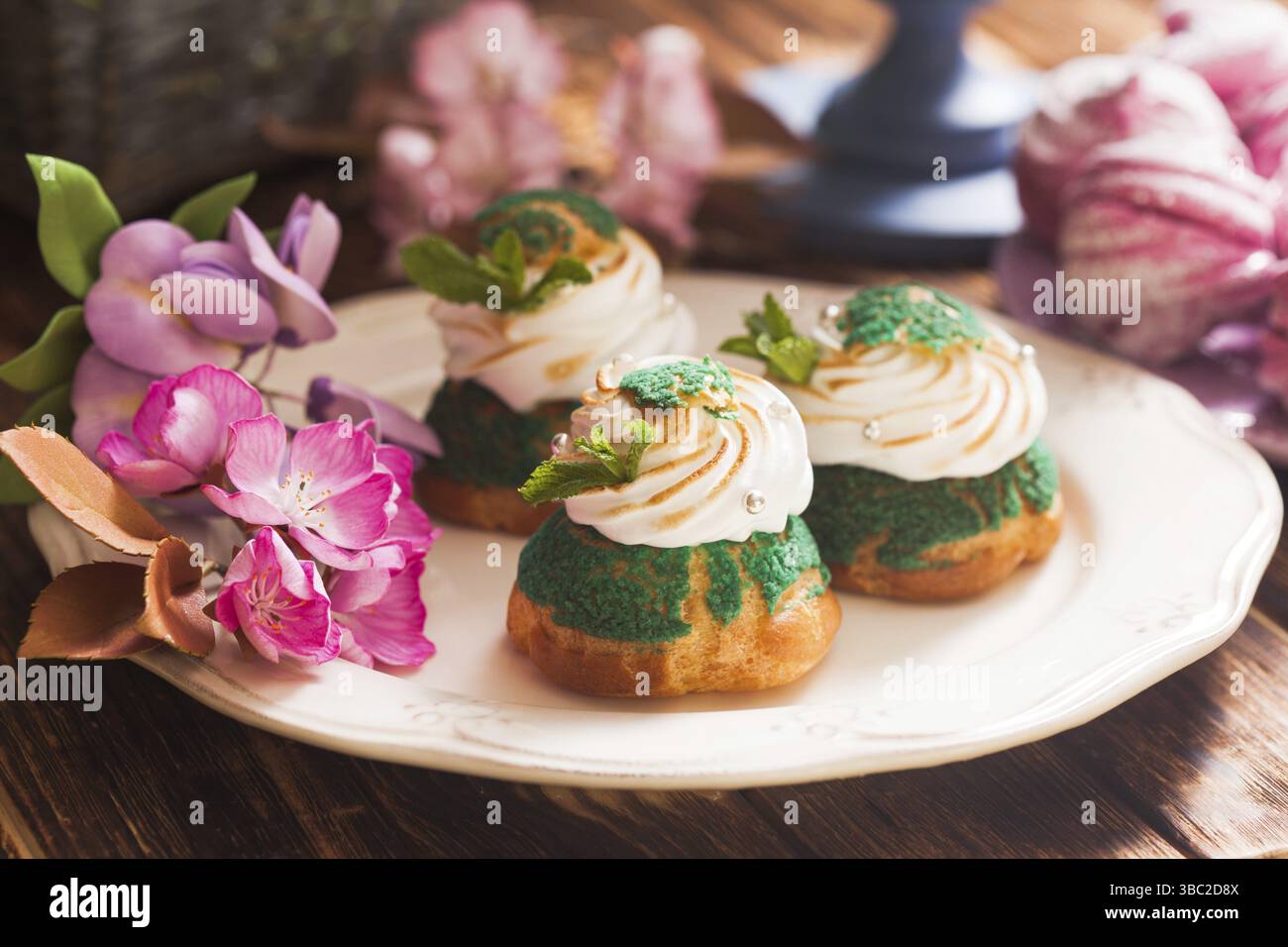 Sweet choux pastry with white cream puff Stock Photo - Alamy