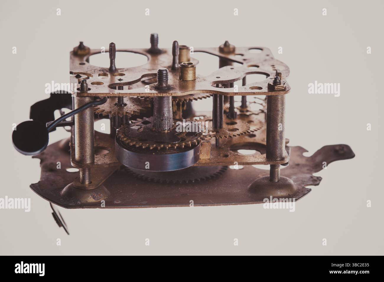 The internal design of the mechanical and rusty clock in a larger view ...
