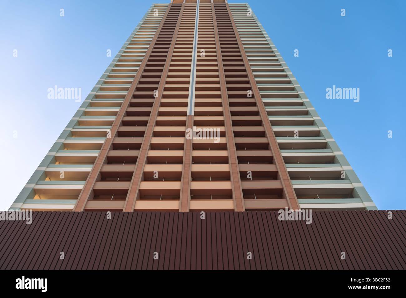 Modern geometric architecture building with square balconies seen from ...