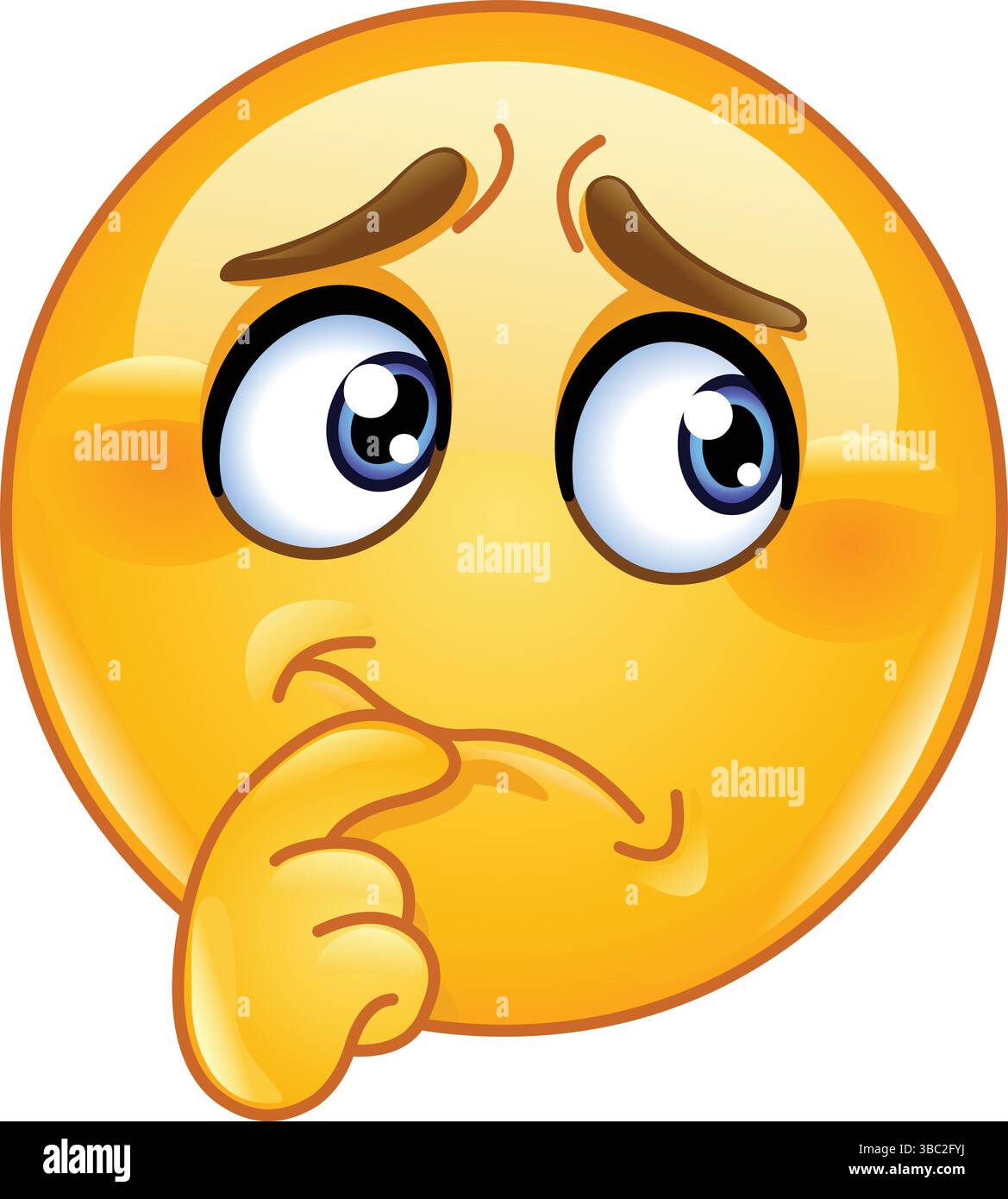 Emoji emoticon with a worried expression and a hand touching its mouth ...