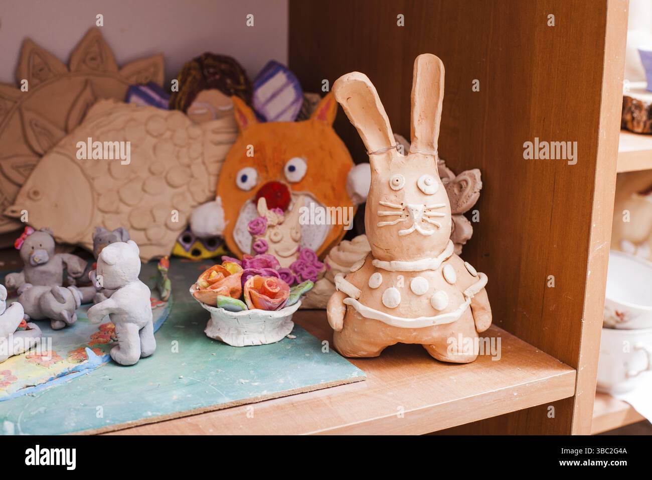 Set of cute animals made from modeling clay by children Stock Photo - Alamy