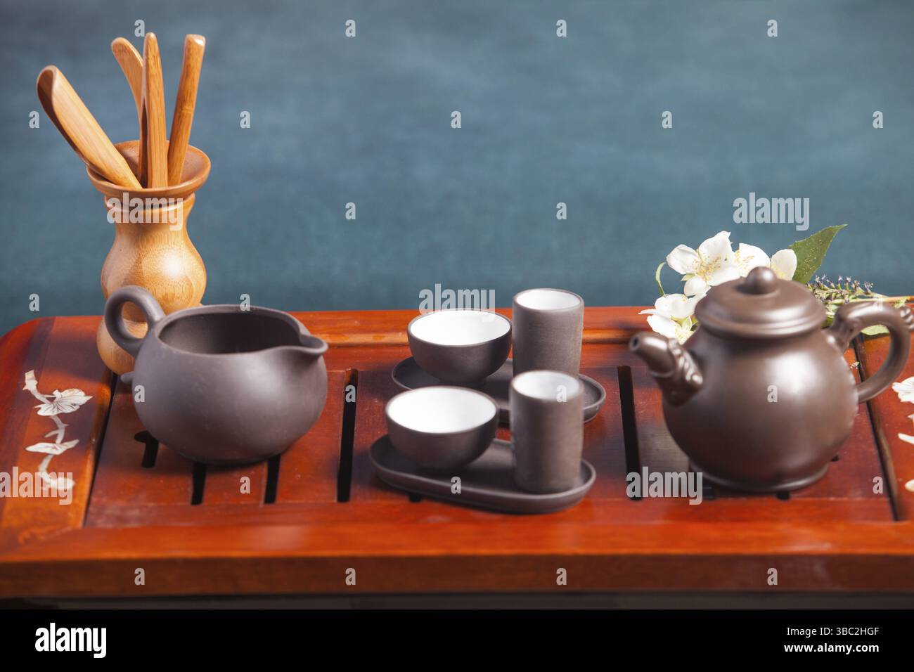Chinese tea ceremony - close up traditional crockery Stock Photo - Alamy