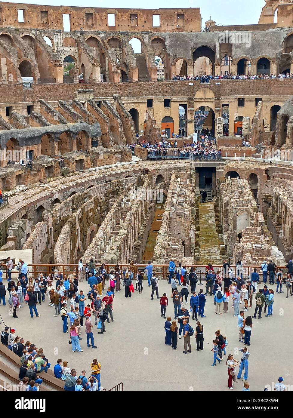 Rome, Lazio, Italy. April 15 2025. View of the Colosseum’s underground ...