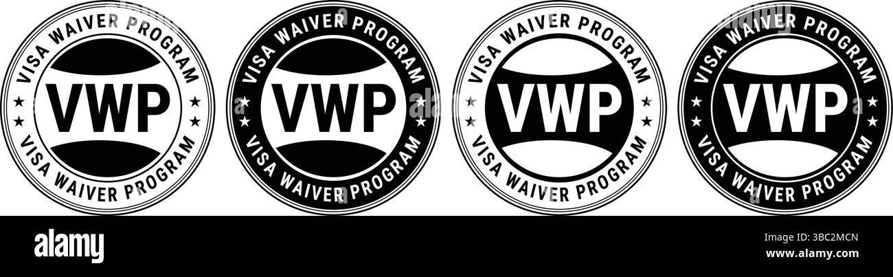 Set of four VWP visa waiver program labels in monochrome design for ...