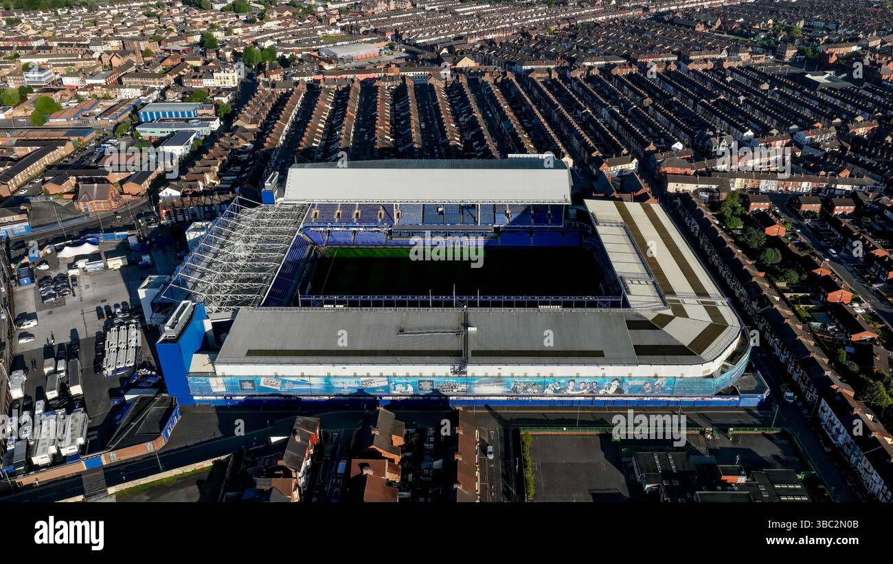 Liverpool, UK. 18th May, 2025. An aerial view of Goodison Park as ...
