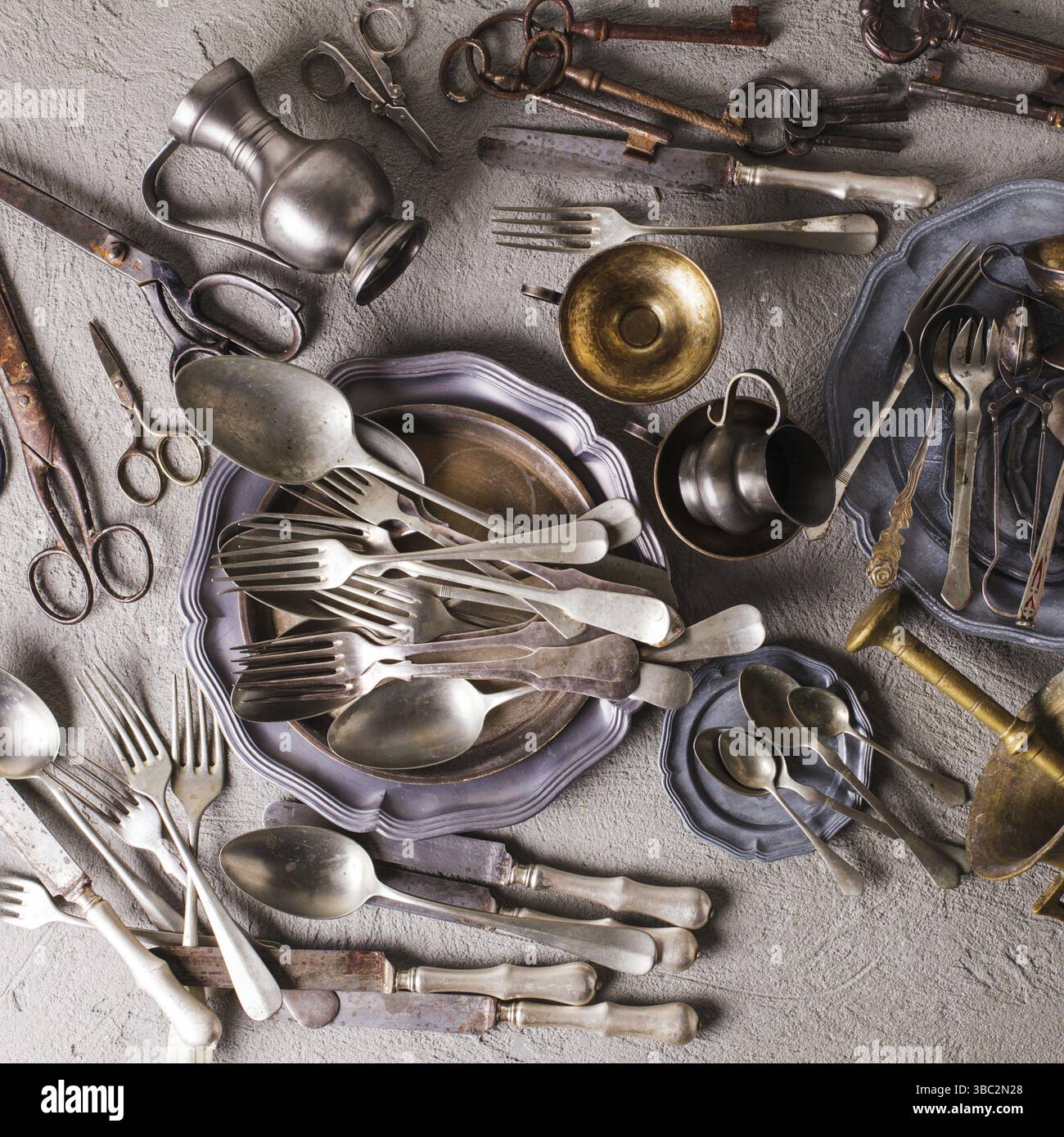 Rarity collectible goods - old cutlery, scissors, keys of different ...