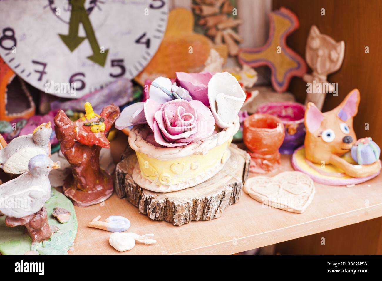 Set of cute animals made from modeling clay by children Stock Photo - Alamy