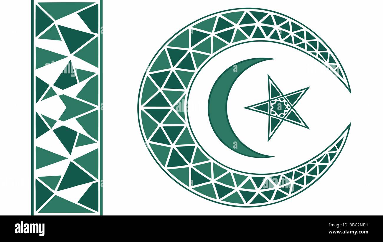 Islamic geometric pattern design with crescent moon and star vector ...